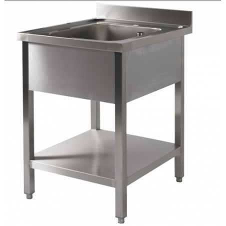 Plonge inox soudée 1 bac sans égouttoir avec étagère