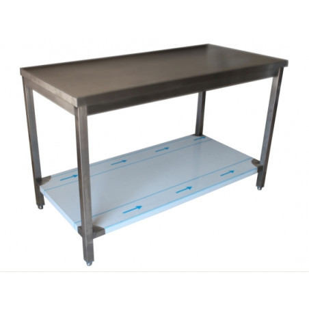 Table centrale inox soudée hauteur 1000 avec étagère